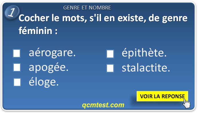 Qcm orthographe, les genre et nombre révision